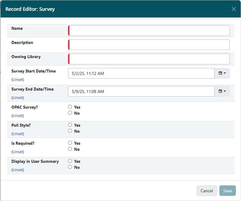 Surveys :: Evergreen Documentation